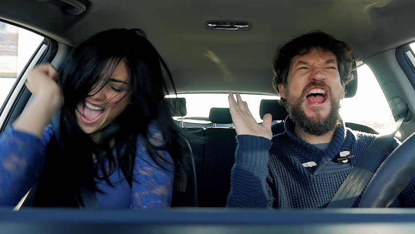 Two Men In Car Having Fun Singing And Dancing Stock Footage Video