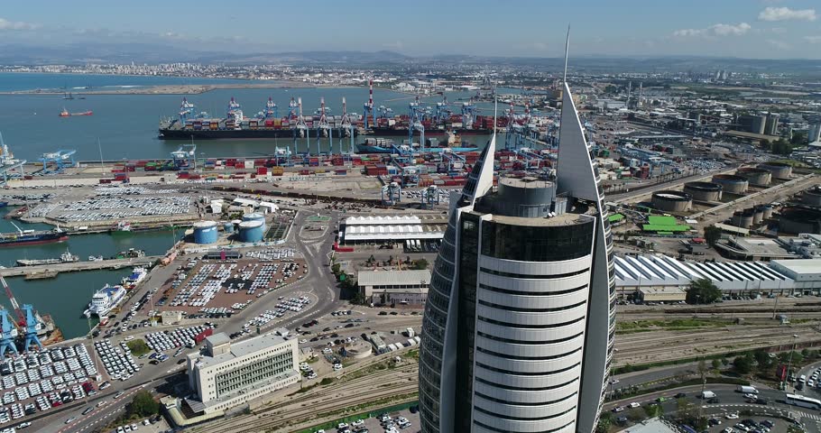 Haifa - 01.02.2018: Aerial Footage Of Haifa Industrial Bay 4k Footage ...
