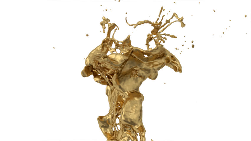 Close-up View Of Liquid Gold Splash In Slow Motion, On White (FULL HD ...