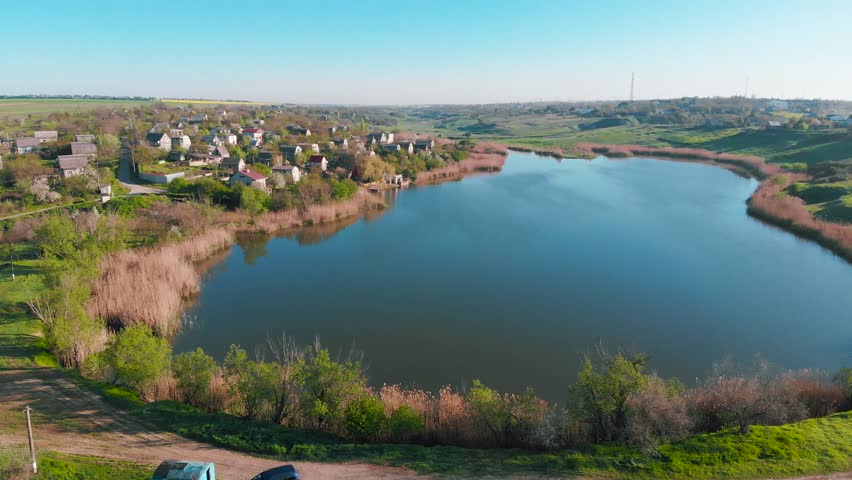 Pond and Houses landscape in Ukraine image - Free stock photo - Public ...