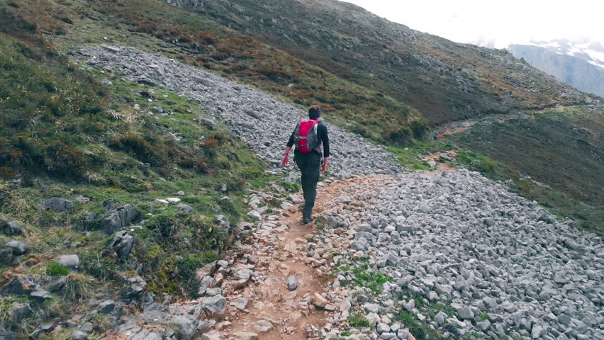 Man hiking towards the mountain on the hiking path image - Free stock ...