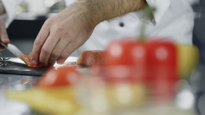 Chef Cutting Fish Fillet Slice Stock Footage Video (100% Royalty-free ...