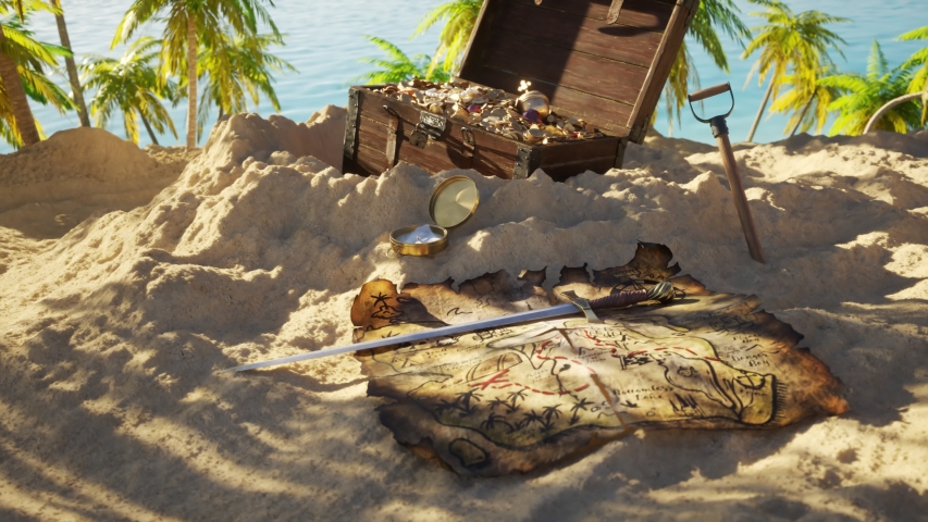 Treasure Chest with Coins in the Sand image - Free stock photo - Public ...