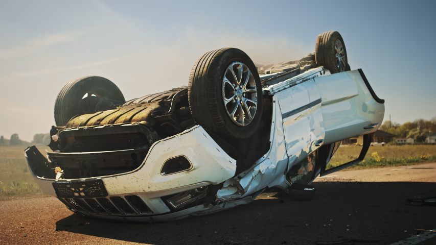 Horrific Traffic Accident, Rollover Smoking Stock Footage Video (100% ...