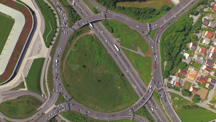 Aerial: Flying Above Huge Roundabout Stock Footage Video (100% Royalty ...