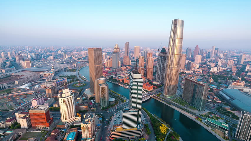 Aerial View Of Tianjin Skyline In Nightfall , Time Lapse Stock Footage ...