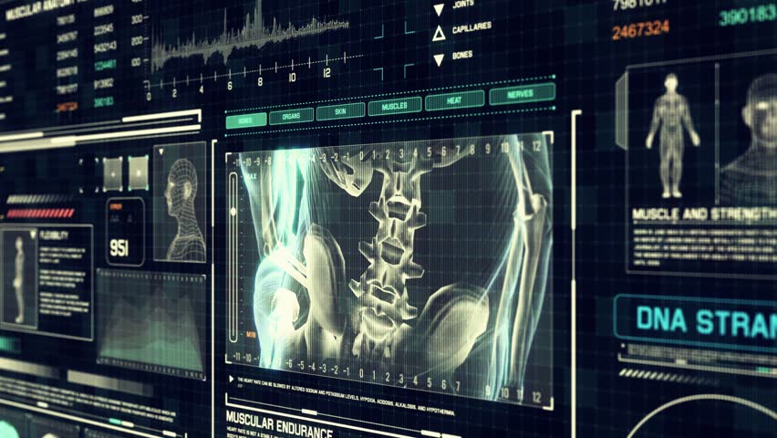 Human Anatomy WALKING With Futuristic Blue Touch Screen Scan Interface ...