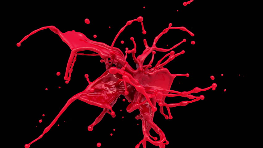 4k Red Bright Paint Splash, Blood In Slow Motion Isolated On Black ...