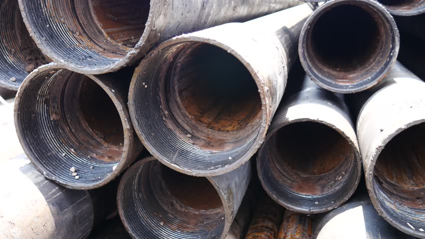 Stock Video Clip of Old intermediate oilfield casing just pulled out ...