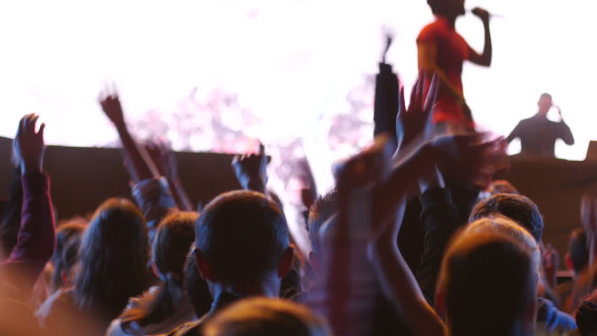Many People At Rave Party, View From Behind, Hand And Heads Stock ...