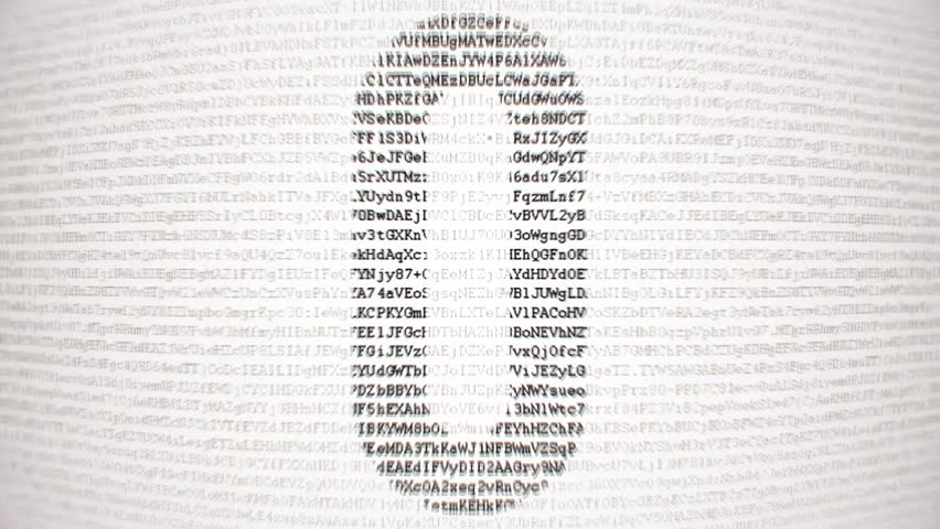 Screen With Fast Changing Blinking And Scrolling Binary Codes Words Listing White Background ...