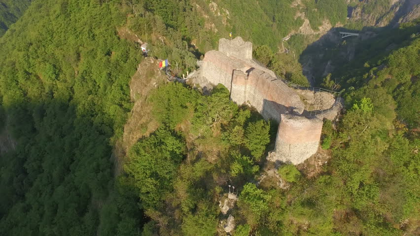 4K Aerial Shot Of Poenari Castle, Romania, Built During The 13th ...