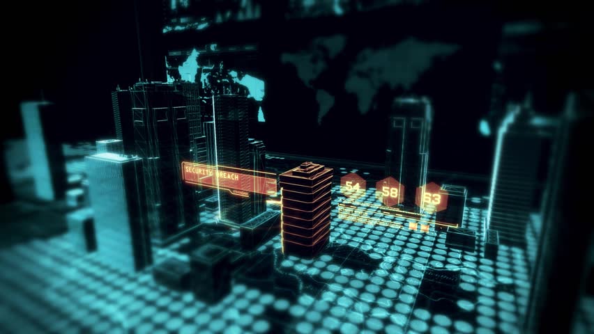 Intelligent Buildings Of Cybernetic City Displayed On Top Of Computer ...