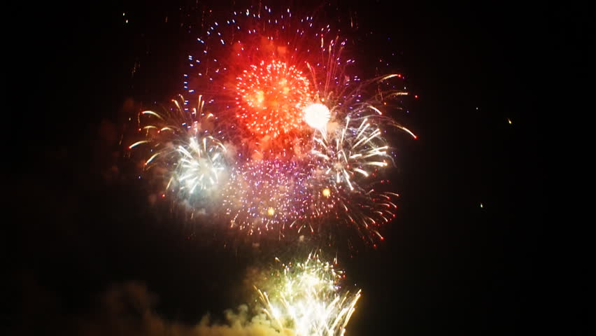 Long Exposure Of Multiple Fireworks Against A Black Sky Stock Footage ...