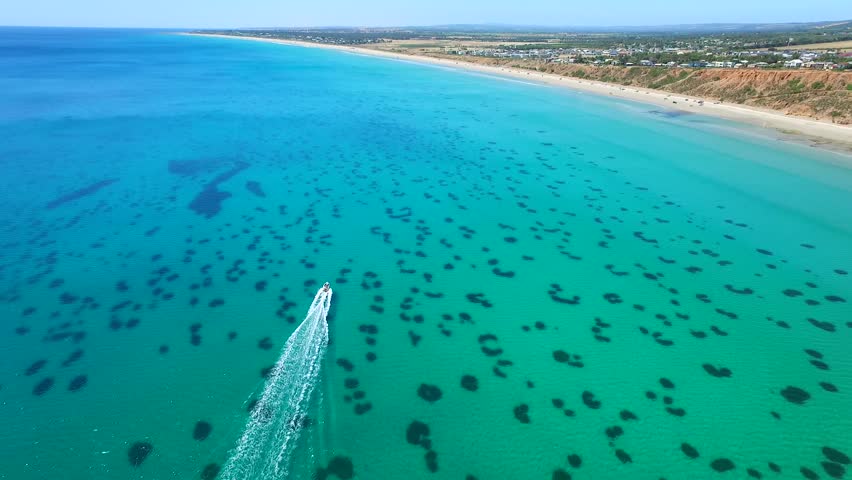 Aerial View Of Calm Sandy Bay Port Willunga With Old Shipping Jetty ...