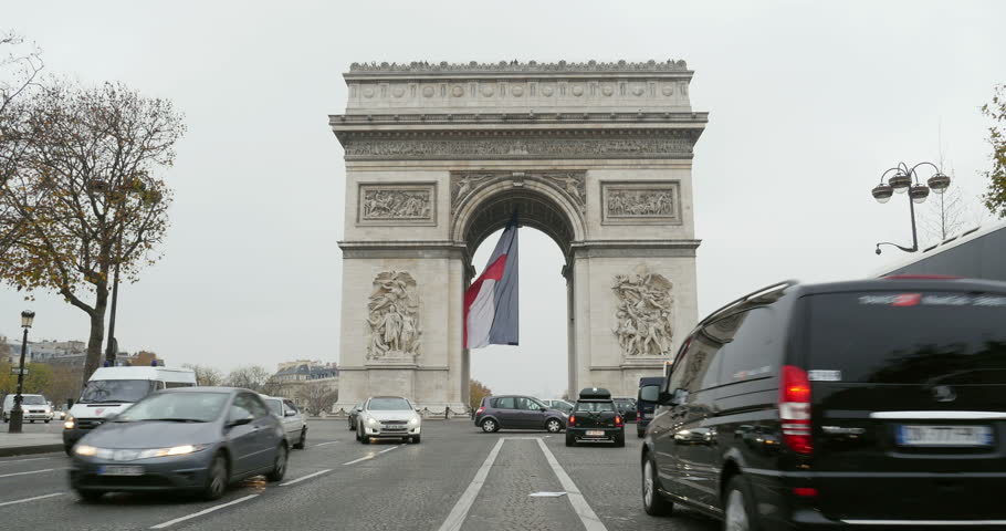 PARIS - JAN 24, 2017: (Timelapse) Arch De Triumph (Arch De Triomphe) On ...