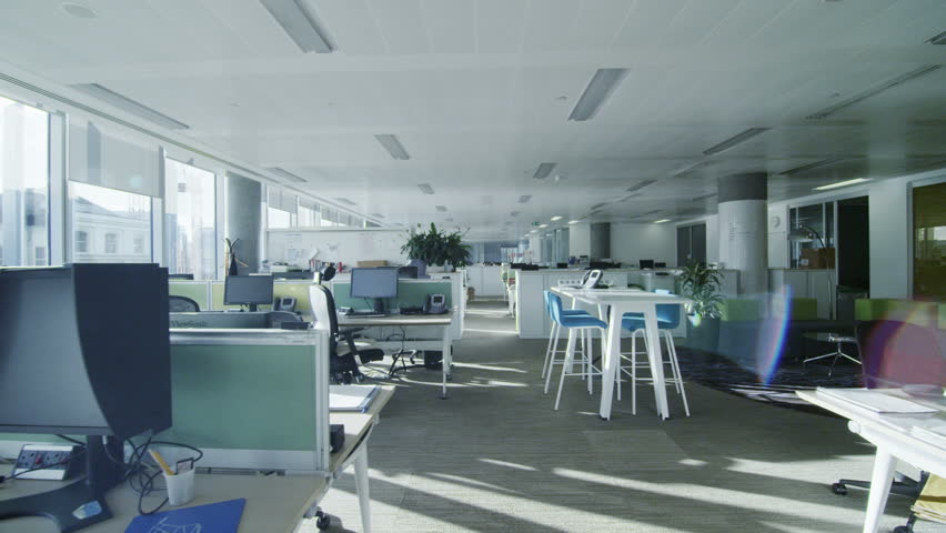 Interior View Of Empty Office Work Stations In A Large Contemporary ...