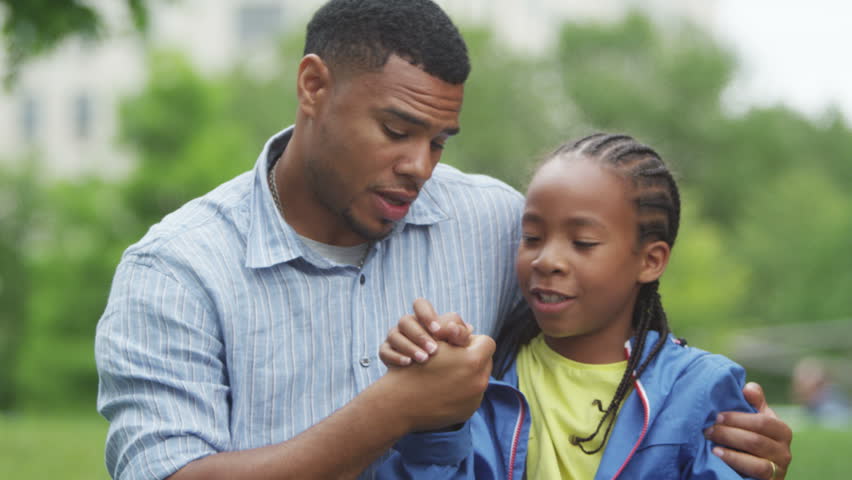 4k Happy African American Father And Son Having Fun In The Park Stock