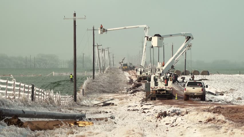 Powerline Workers in Ice Storm Stock Footage Video (100% Royalty-free ...