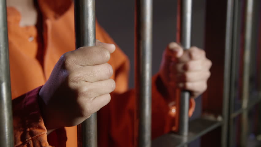Caucasian Hands Holding Prison Cell Bars - Criminal In Jail Stock ...