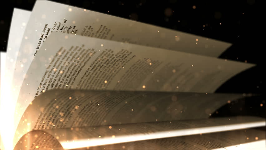Turning Pages Of Old Book With A Magic Dust Against A Black Background ...