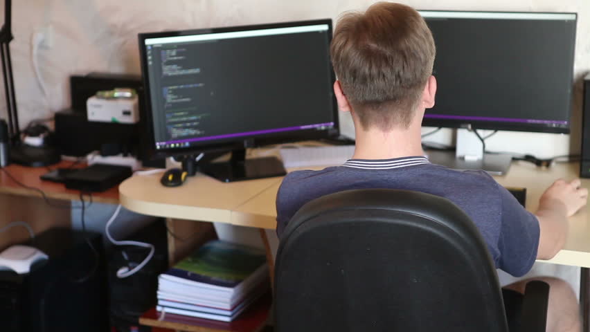Student Programmer Work On The Software Code At Home Sitting At The ...