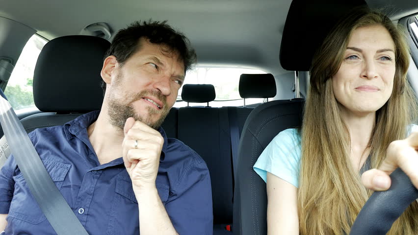 Happy Couple Laughing And Cuddling In Car Driving Stock Footage Video ...