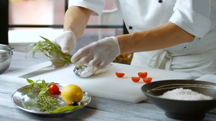 People Cooking In Hotel Restaurant Kitchen, Cook Preparing Food, Man At ...