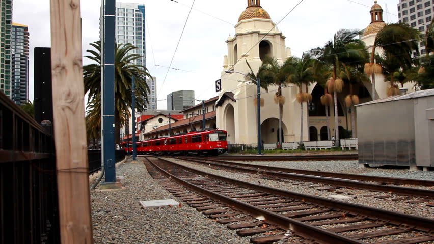 Trolley Trains Passing Station. Stock Footage Video (100% Royalty-free ...