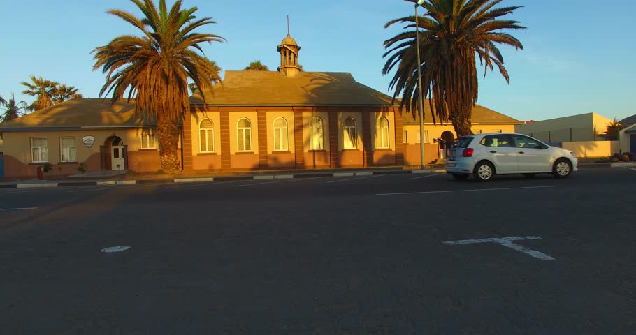 Aerial View Drone Footage Of Namibian Atlantic Coastline, Swakopmund Historical Buildings And ...