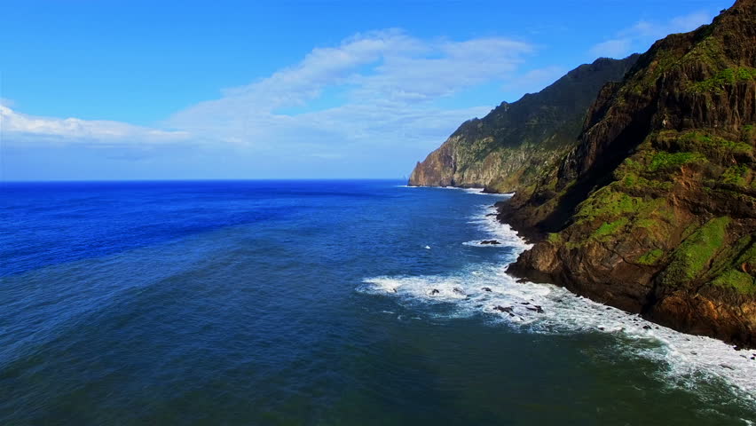 Flight Over Ocean Sea Surface. Portugal Madeira Drone Aerial Time-lapse ...