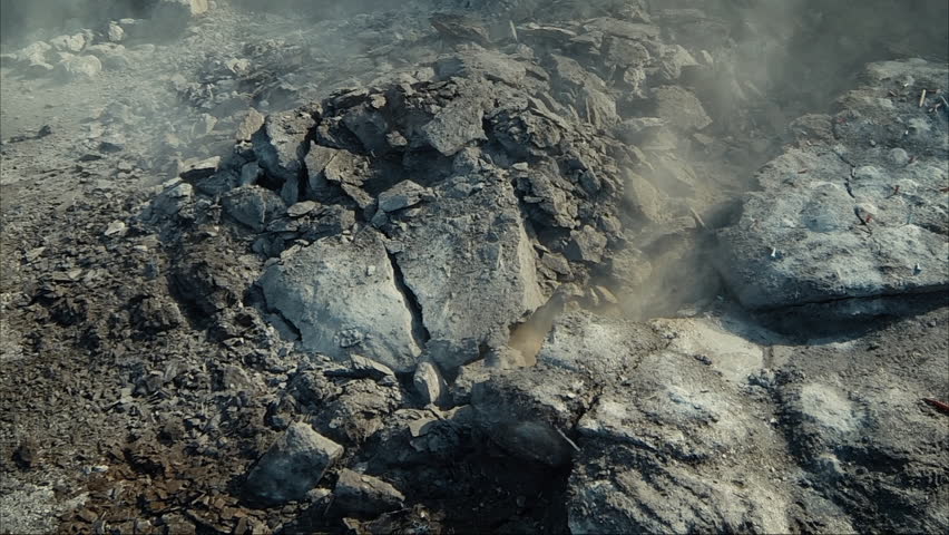 Aerial Shot Of Destructed Ground And Rocks After Mining Explosion Stock ...