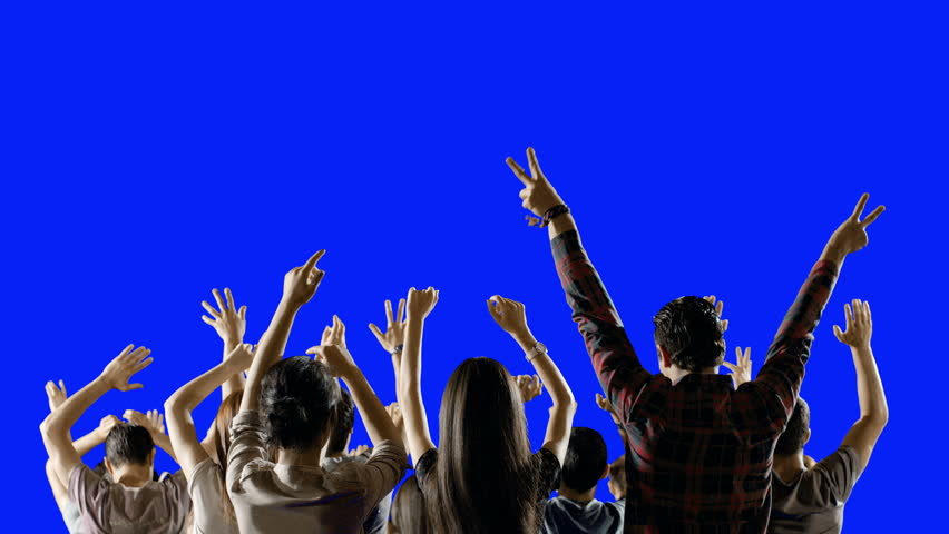 Stock Video Clip of 4K Crowd of fans dancing on blue | Shutterstock