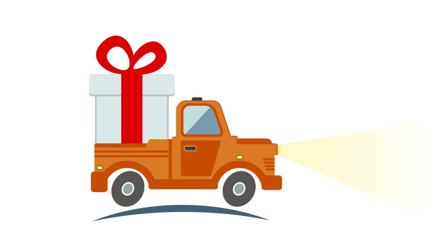 Delivery Flat Transport Truck, Van With Gift Box Pack On White ...