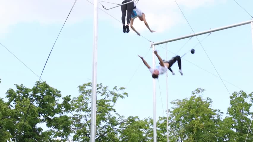 Tightrope Walking On A High Rope Stretched Stock Footage Video 16372624 ...