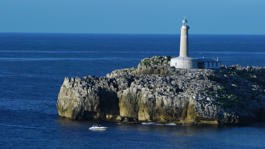 Mouro Island Lighthouse, Santander, Cantabria, Spain, Europe Stock ...
