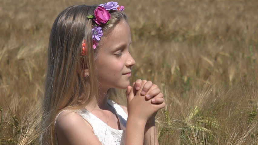 4K Girl Praying To Rain In Wheat Field, Pensive Prayer Child Meditating ...