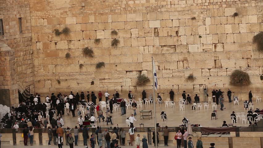 Wide Shot. People Praying At He Western Wall Of Jerusalem. Stock ...