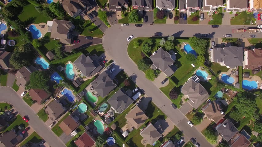 Aerial Overhead View Of Residential Neighborhood In The Suburbs Of ...