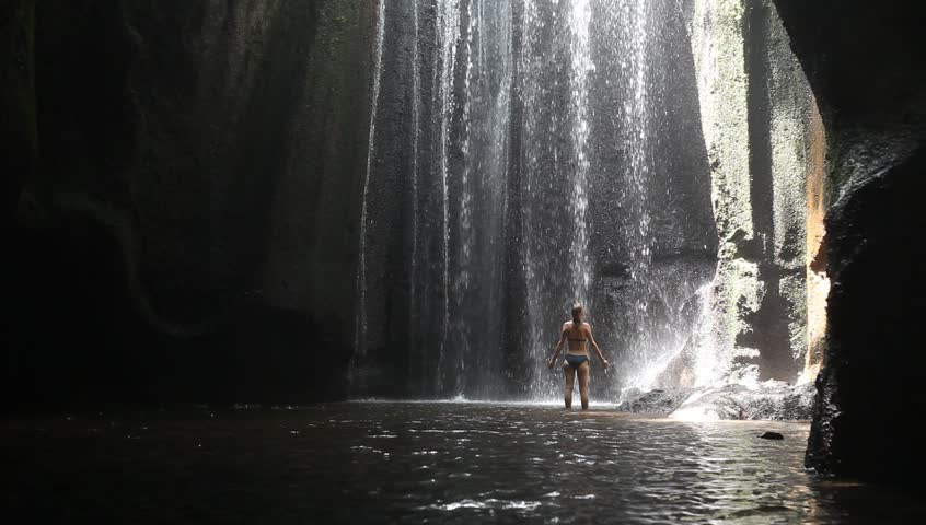 Beautiful Waterfall in Bali, Woman Stock Footage Video (100% Royalty ...