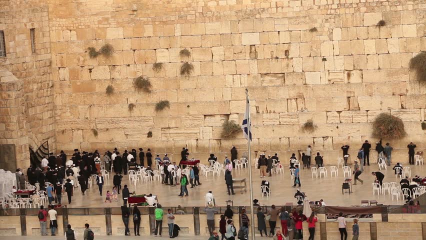 Wide Shot. People Praying At He Western Wall Of Jerusalem. Stock ...