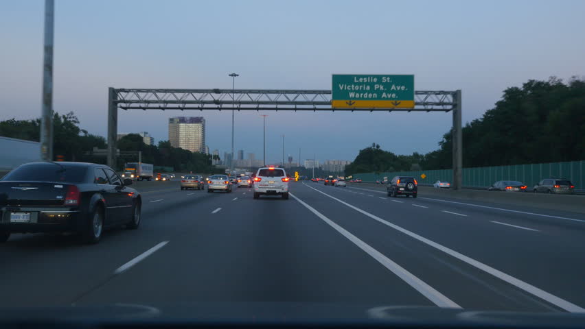 TORONTO, CANADA On Sept 23rd: Driving East On Highway 401 With Overhead ...