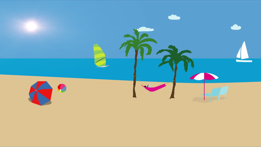 Animation Of Tropical Landscape - Beach, Sea, Waves, Palms Stockvideos ...