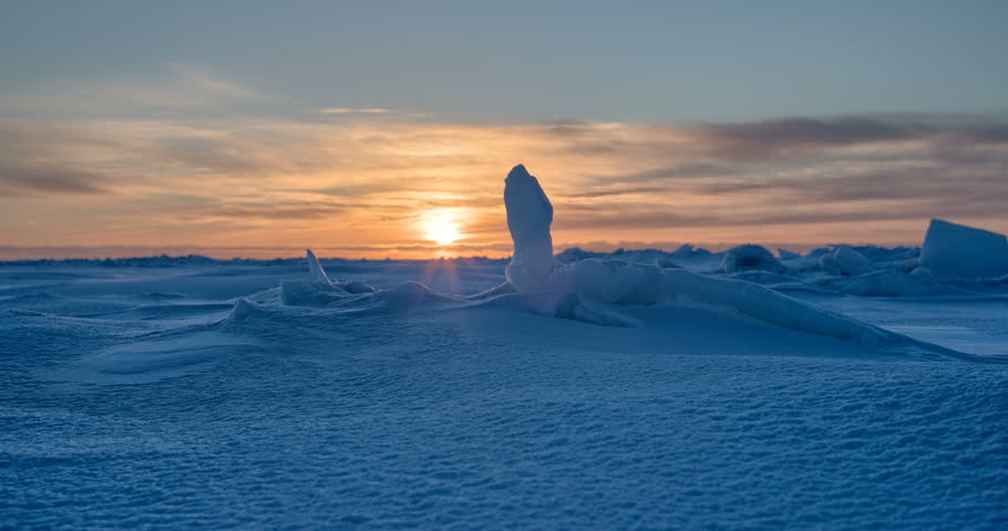 Sunrise Over Frozen Bering Sea Ice, Arctic Alaska, Time Lapse Stock ...