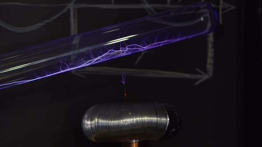 Static Electricity On The Tesla Generator On A Black Background Stock ...
