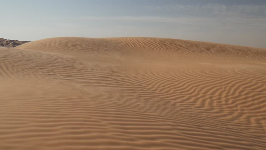 Close-up View Of Sand Dunes In Desert. Wind In Desert Drives Sand. With ...