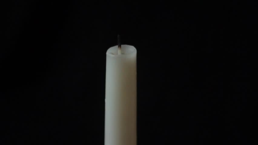 Simple White Candle Burning On Black Background With Copy Space For ...