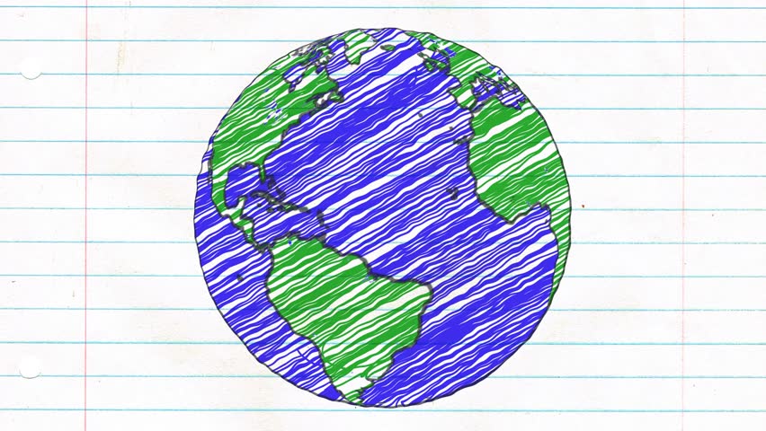 Earth Drawing Paper Cartoon Hand Drawn Animation Spinning Globe World ...