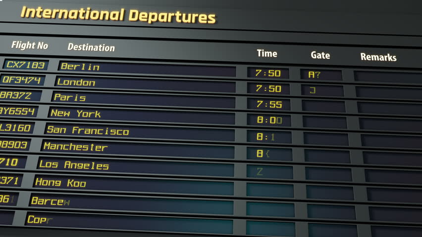 Airport Timetable Arrivals And Departures Board With Changing Flight ...