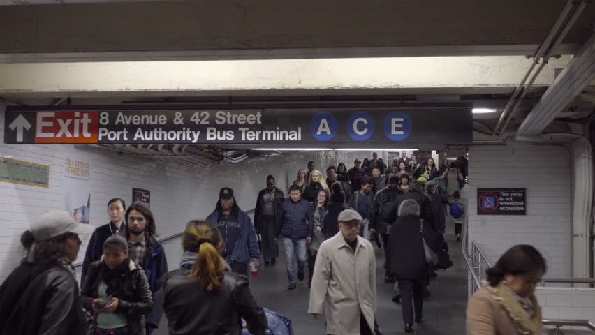 NEW YORK - DEC 15, 2015: Subway Station Exit Sign At 42nd Street And ...